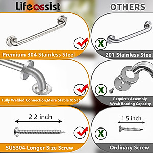 18 Inch Shower Grab Bar 2 Pack Brushed Nickel SUS304 Safety Bathroom Grab Bars with Concealed Screws, 500lbs Support Assist Bath Handle Balance Bar for Handicap Elderly Pregnant