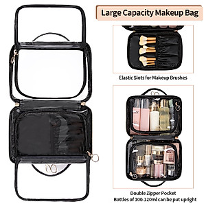OCHEAL Makeup Bag, Double Layer Cosmetic Bag, Large Capacity New Look Clear Cosmetic Case for Women Travel Beauty Essentials, Multiple Compartments Makeup Case Organizer Zipper Pouch -Black