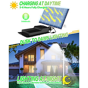 HYPERAZA Solar Street Light, 600W Solar Pole Lights Outdoor Dusk to Dawn Solar Flood Light with Remote Control IP66 6500K, Super Bright Solar Powered Lighting for Garage, Garden, Street