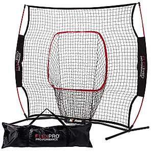 Franklin Sports MLB Flexpro Training Backstop Net and Pitching Target - Baseball and Softball Batting Practice Net - Portable Sport Net and Target, Black, 7' x 7'