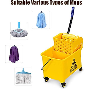 Byroce Commercial Mop Bucket on Wheels, Portable Mop Bucket with Side Press Wringer & Handle, Ideal for Household, Industrial Floor Cleaning, 21 Quar
