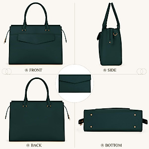 NEWHEY Women's Dark Green Leather Tote and Envelope Bag Set, 16.9in x 5.9in x 12.5in, 2-in-1 Design, Magnetic Closure, Adjustable Shoulder Strap