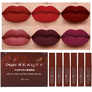 evpct 6Pcs Long Lasting Dark Red Black Matte Liquid Lipsticks Set 24 labiales matte mate larga duracion 24 horas originales DNM Matte Lipstick Long Lasting 24 Waterproof Lip Stain for Black Women 02