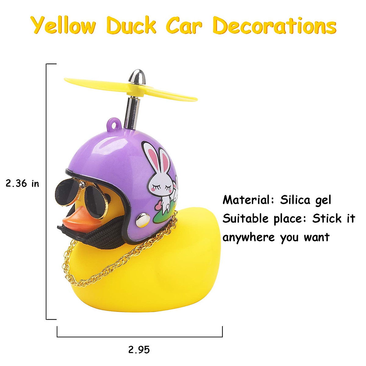 wonuu Rubber Duck Car Ornaments Yellow Duck Car Dashboard Decorations Cool Glasses Duck with Propeller Helmet (Purple Rabbit-Yellow)