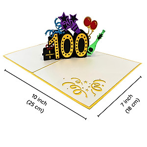 ALPHAK Happy 100th Birthday 3D Pop Up Card, Birthday 3D Greeting Card, 100th Birthday Gifts