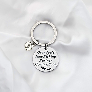Grandpa to Be Gift Grandpas New Fishing Partner Coming Soon Keychain Pregnancy Announcement Gift for Grandpa Papa Grandfather (silver)