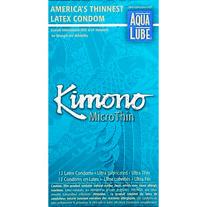 Kimono Microthin Plus - Premium Lubricated Natural Latex Condoms, Ultra Thin with Extra Moisture and AquaLube, Vegan-Friendly, No Latex Odor - Enhanced Sensitivity - Pack of 12