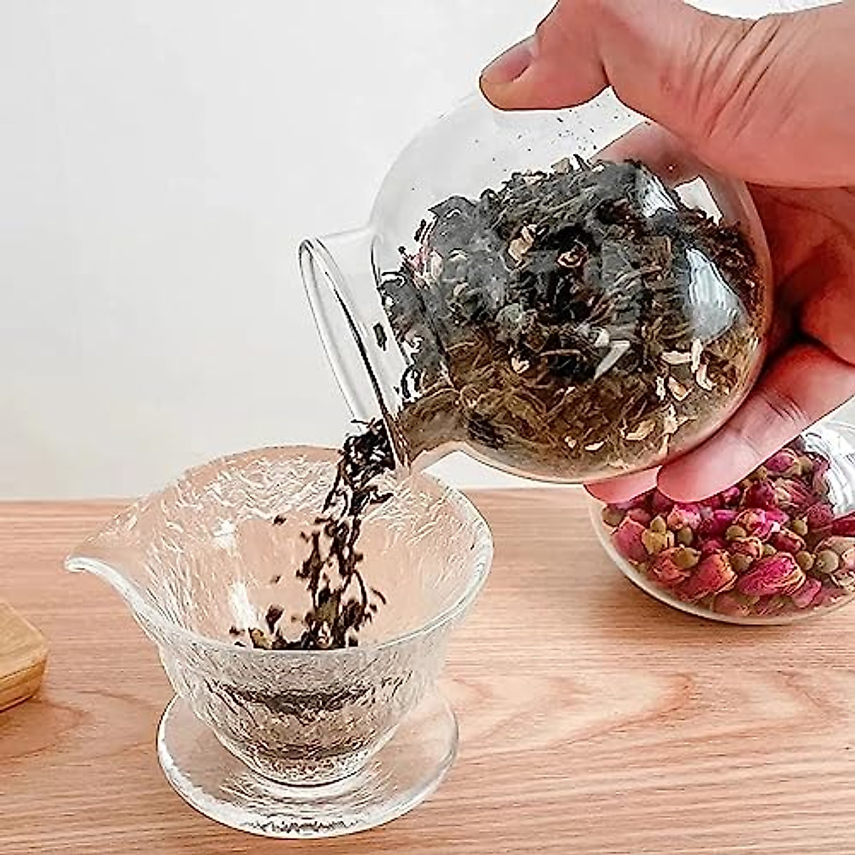 Aurfedes Set of 2 round glass jars with Bamboo lid – 17oz wedding candy jar kitchen Storage jar, perfect for tea, biscuits, cereals, flour, beans, spices, coffee beans etc (2PCS)