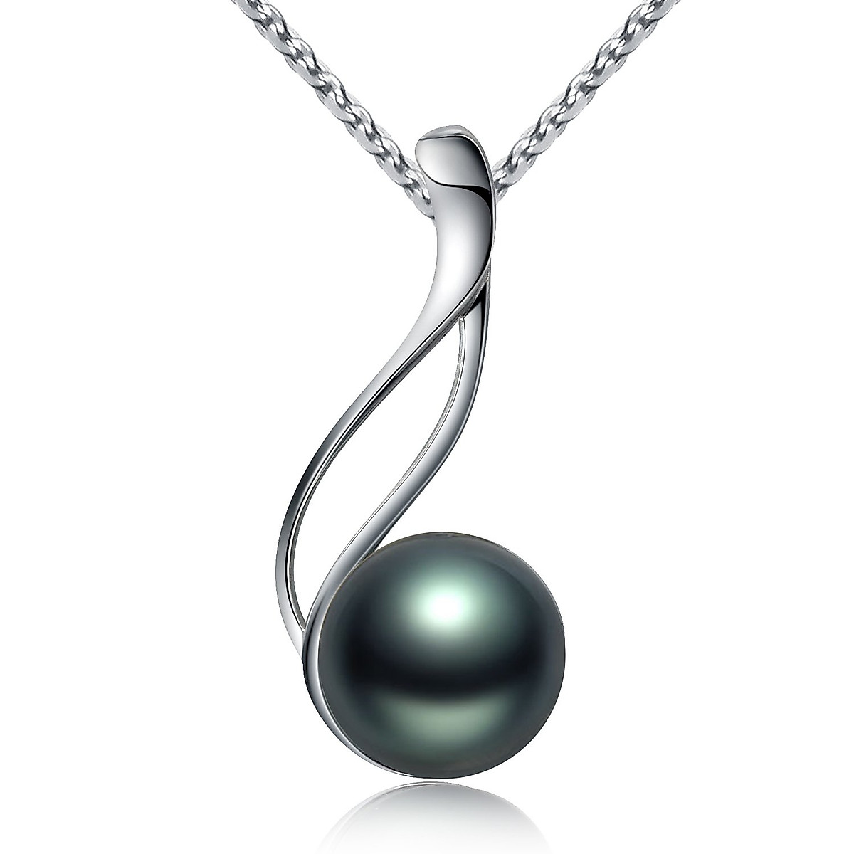 VIKI LYNN Tahitian Cultured Black Pearl Pendant Necklace 9-10mm Round Sterling Silver for Women