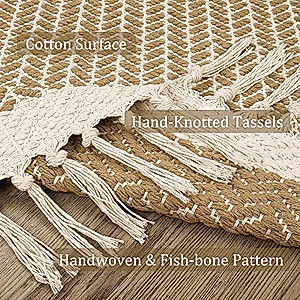 Lahome Boho Bathroom Rugs, Small 2x3 Front Door Mat Lightweight Kitchen Rug Woven Cotton Area Rug with Tassels, Farmhouse Non-Shedding Washable Throw Rug Low Pile Carpet for Entry Laundry, Khaki