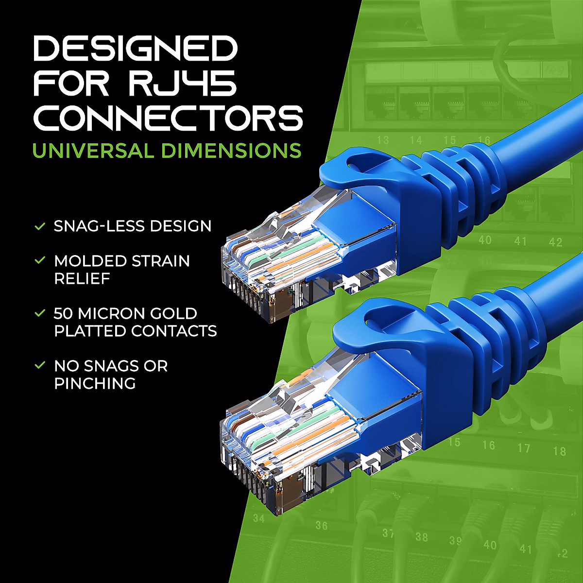 GearIT 50-Pack Cat6 Patch Cable 0.5 Foot / 6 Inches Cat 6 Ethernet Cable Snagless Flexible Soft Tab - Preimum Series - Blue