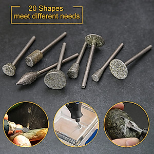 Diamond Burr Set for Dremel, Rotary Tool Grinding Cutting Wheel Stone Glass Tile Jewelry Engraving Rock Etching Masonry 1/8” Die Grinder Carving Cutter Metal Engraver Kit - 32pc Set