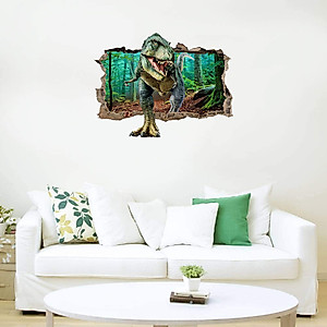 Supzone Dinosaur Wall Stickers Broken 3D Decorative Wall Decals Removable Boys Bedroom Baby Nursery Childrens Wall Decor