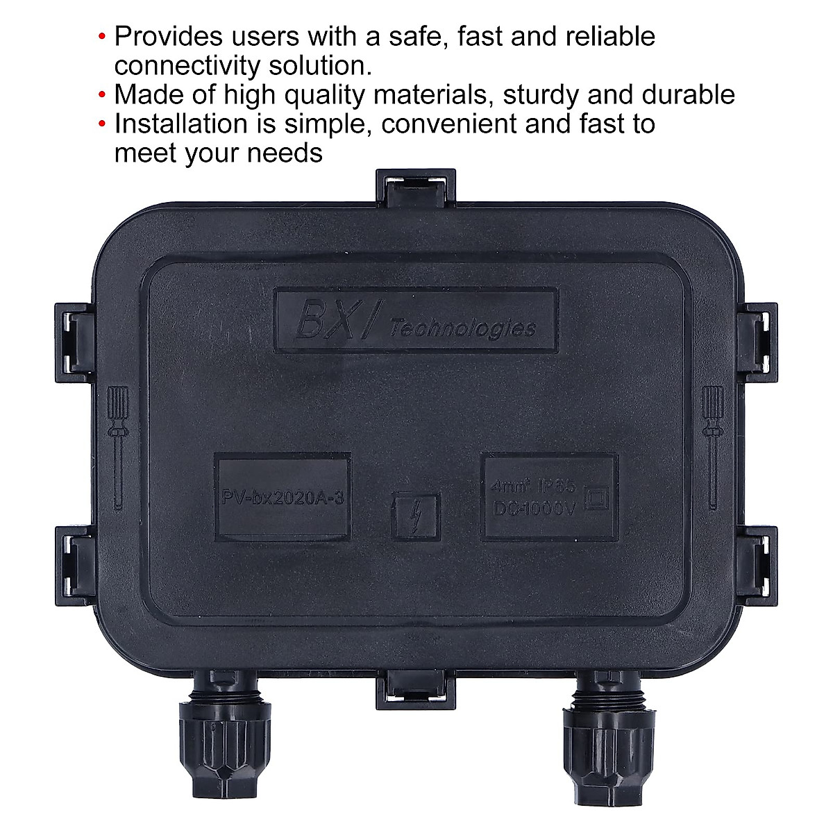 Solar Junction Box Photovoltaic Electrical Enclosure Case Solar Panel Accessories Plastic and Brass Material 210W‑250W 1000V for Solar Connection Construction Sites