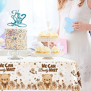 GREHUMOR Bear Baby Shower Decoration- 3Pcs Plastic We Can Bearly Wait Tablecloth Neutral Bear Theme Party Table Cover for Baby Birthday Party , Boy or Girl Baby Shower,Gender Reveal Party Supplies