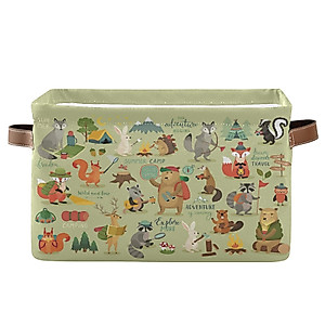 ALAZA Foldable Storage Bins, Camping Animals Jungle Fox Bear Rabbit Storage Boxes Closet Shelf Organizer for Bedroom Nursery Closet Toys Books