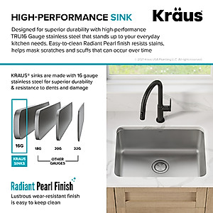 KRAUS Dex 25-inch Undermount 16 Gauge Stainless Steel Single Bowl Kitchen Sink, KA1US25B