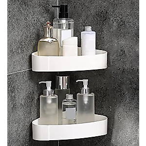 Fineget Plastic Shower Caddy Adhesive Shower Shelves for Wall Bathroom Kitchen Bathtub Rustproof Home Basket Shelf Removable No Drilling Storage Organizer Quick Dry White 4 Pack