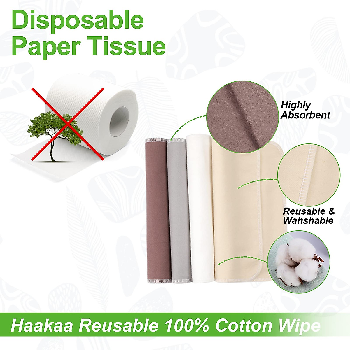haakaa Reusable Cotton Cloth Wipe - Ultra Soft Absorbent Baby Diaper Wipe|Washable Home Kitchen Cleaning Rags|Safe Personal Baby Care Tissue -16PK Size L