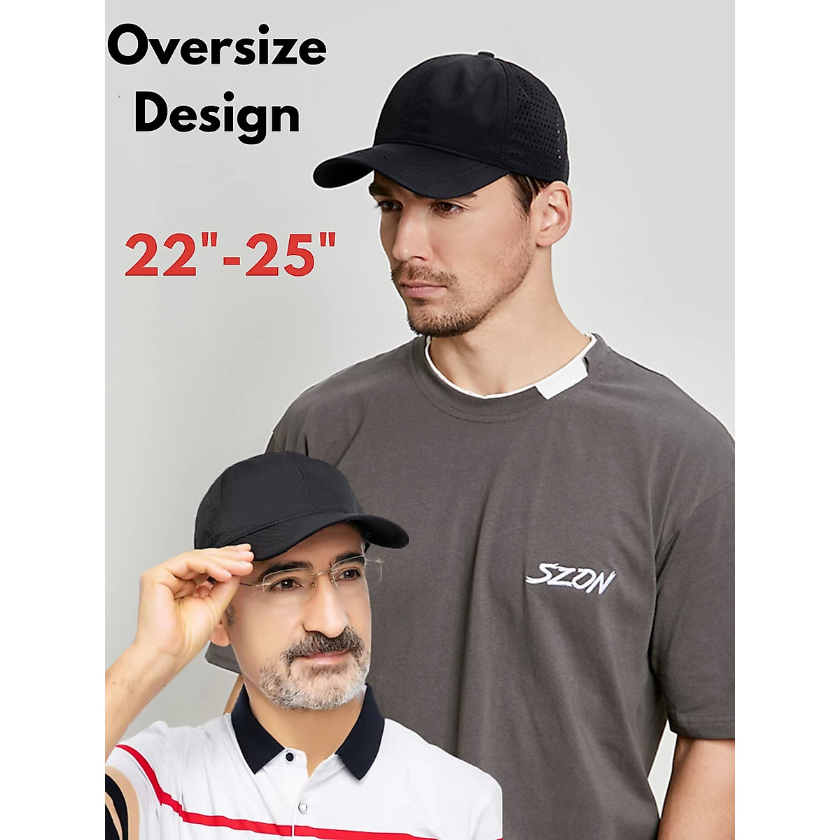 Oversize XXL Baseball Caps,Quick Dry Mesh Sports Hat for Big Heads 22"-25"，Waterproof Lightweight Running Sun Hat. (Black)