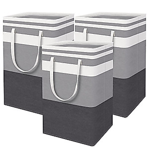 STORAZE 3-Pack Large Laundry Basket,75L Each Waterproof And Freestanding Laundry Hamper, Collapsible Tall Clothes Hamper with Extended Handles for Clothes and Family-Gradient Grey