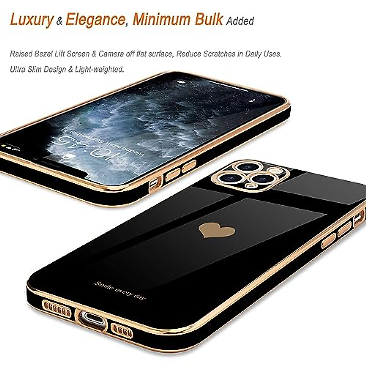 Teageo for iPhone 11 Pro Case for Girl Women Cute Love-Heart Luxury Bling Plating Soft Back Cover Raised Full Camera Protection Bumper Silicone Shockproof Phone Case for iPhone 11 Pro, Black