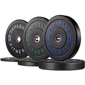 papababe Color Coded 160 LB Olympic Bumper Plate Set With Steel Insert for Weightlifting and Home Gyms