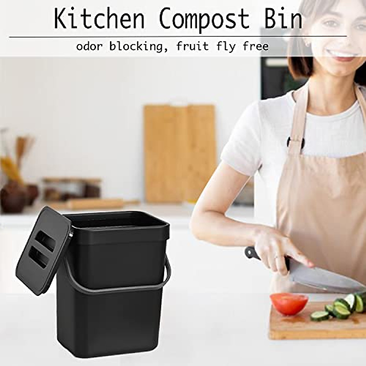 LALASTAR Compost Bin with Lid, Hanging Small Trash Can with Lid Under Sink for Kitchen, Food Waste Bin for Countertop, Mountable Garbage Can for Bathroom, RV, 5L/1.3 Gal, Black