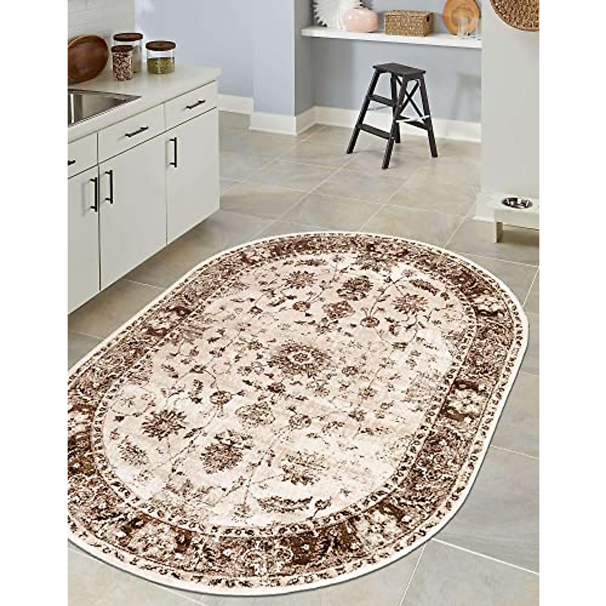 Unique Loom Rushmore Collection Area Rug - Lincoln (5' 3" x 8' Oval, Cream/Beige)