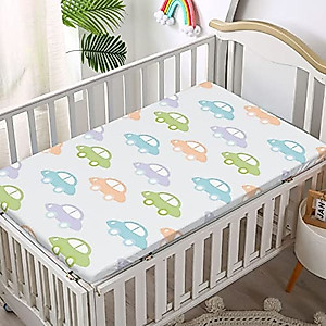 Car Themed Fitted Crib Sheet,Standard Crib Mattress Fitted Sheet Soft and Breathable Bed Sheets-Great for Boy or Girl Room or Nursery, 28“ x52“,Multicolor