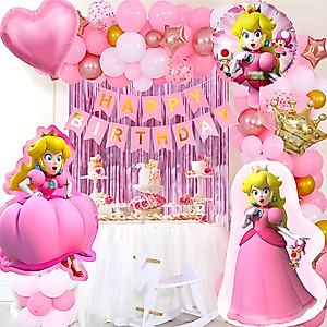 Cartoon Birthday Party Balloons Kawaii Theme Party Supplies for Kids Party Favors Decorations Foil Balloons Set (Princes-Peach)