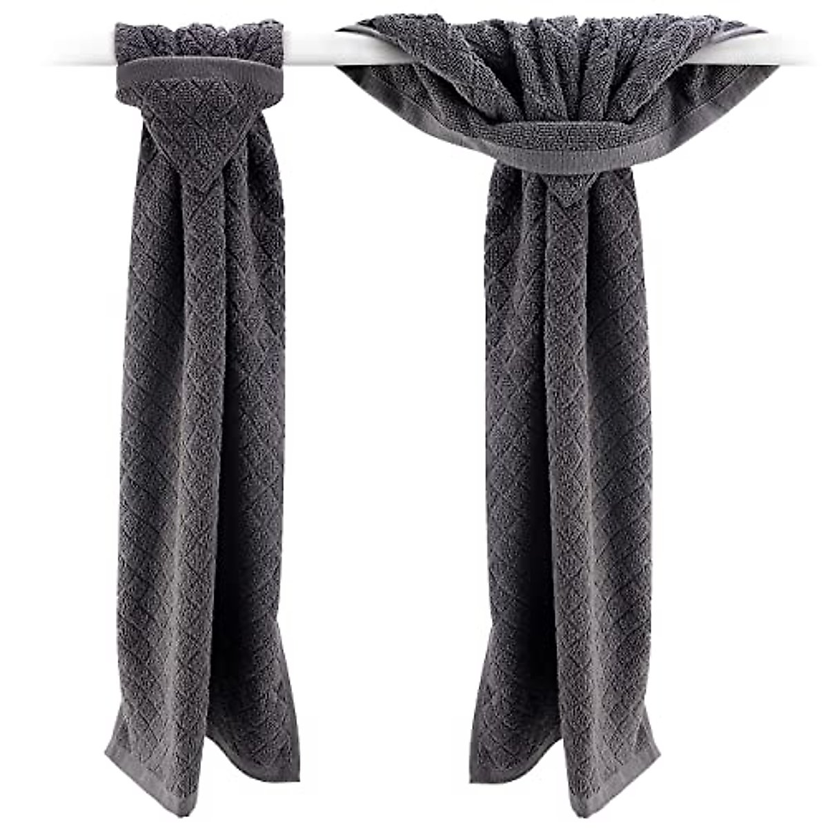Grey Hand Towels with Hanging Loops - Set of 2 Gray Kitchen Towels, Hanging Kitchen Towels with Hanging Loop, Grey Dish Towels with Loops for Hanging, Oven Towel Loop Without Buttons or Snaps (Long)