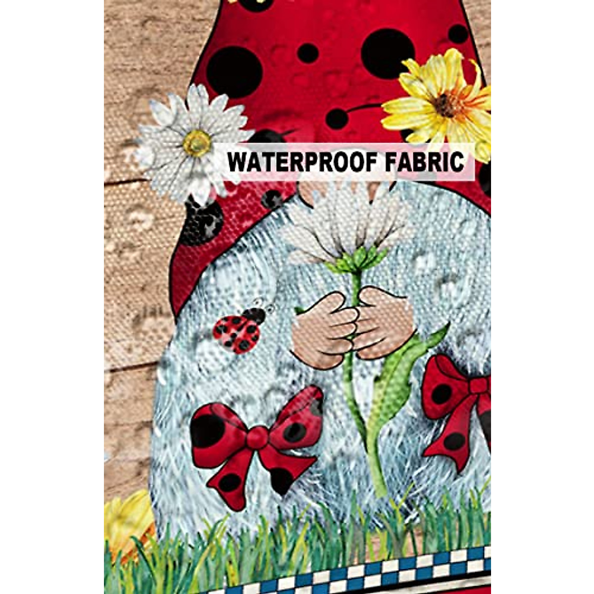 Lumbar Pillow Covers 12 x 20 Inches, Ladybug Gnome Waterproof Pillow Protector Set of 2 Throw Pillowcases Cover, Summer Spring Flroal Wood Board Rectangle Cushion Covers for Patio/Tent/Couch/Garden