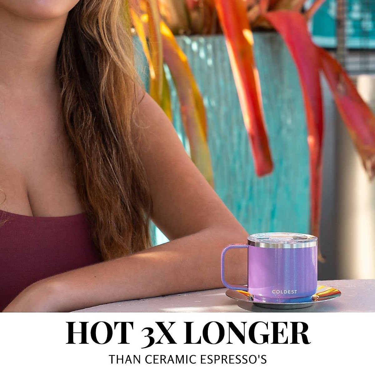 The Coldest Water Stackable Insulated Espresso Cup with Saucer - Insulated Triple Wall Stainless Steel Travel Double Shot Espresso Coffee Mug with Sliding Lid (4 oz, Stealth Black)