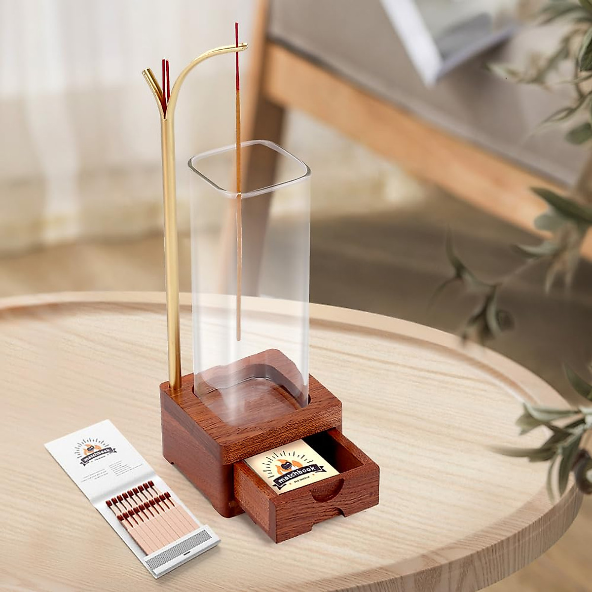 Eniffbaa Incense Burner Upgraded Incense Holder for Sticks [Anti-Ash Flying] with Removable Glass Ash Catcher Stick Storage Upgraded Incense stick Holder with Drawer Ornament Home Decor