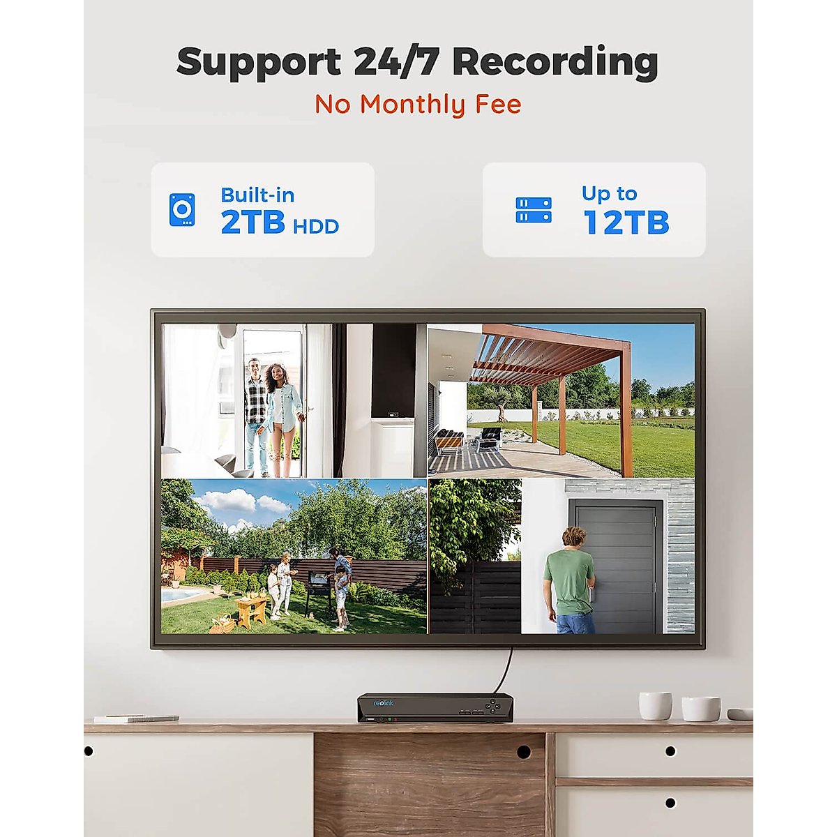 REOLINK 8CH 5MP Home Surveillance & Security Camera System, 4pcs Wired 5MP Outdoor PoE IP Cameras with Person Vehicle Detection, 4K 8CH NVR with 2TB HDD for 24-7 Recording, RLK8-410B4-5MP White