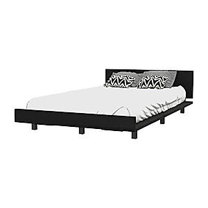 Epinki Twin Bed Frame Black, Particle Board, Low Profile Bed, Easy Assembly