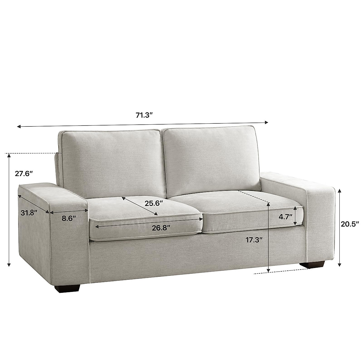 Luffield Chenille Loveseat Couch -71.3" Modern Design Sofa for Livingroom Clearance with Solid Wood, Metal Frame, Durable，Removable Back Cushion and Seat Cushion, Easy Cleaning(Beige)