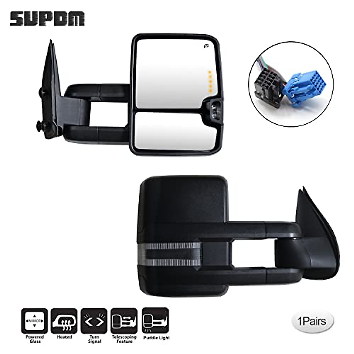 SUPDM Towing Mirrors Compatible for Chevy Silverado Suburban Tahoe GMC Serria Yukon 2003 04 05 2006 Power Heated side mirror w/Turn Signals Lights, Clearance Lamp, Running Light (Set of 2)