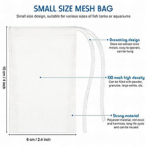 Shappy 12 Pieces Small Aquarium Filter Bags 150 Micra Fine Filter Media Bags High Flow Nylon Mesh Bags with Drawstring for Fish Tank Fine Resins Filter Activated Carbon Fresh or Saltwater