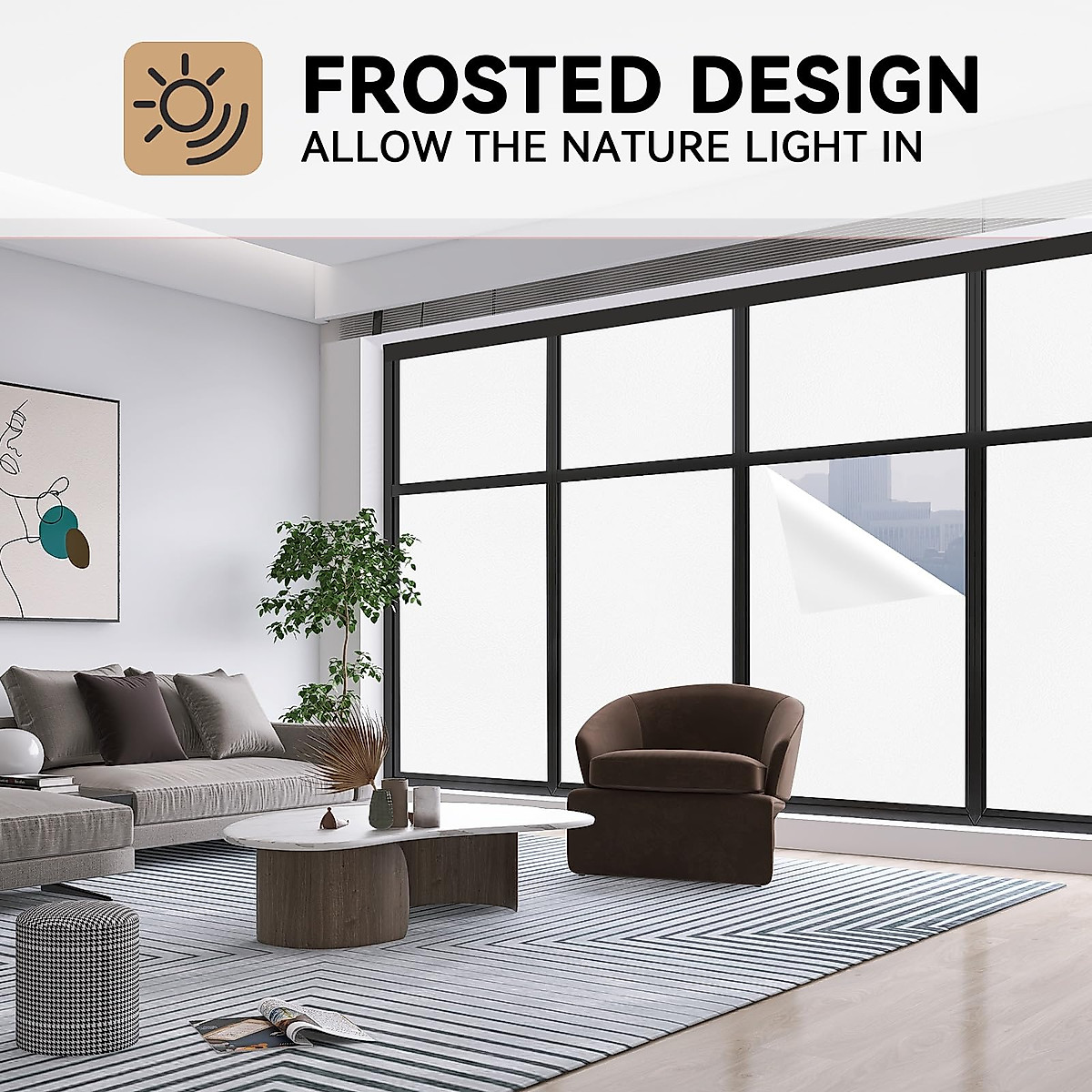 Bectosy Window Privacy Film Frosted Glass Window Film Heat UV Blocking Static Cling Non-Adhesive Window Frosting Film for Bathroom Home Office(White Frosted, 17.5" x 78.7")