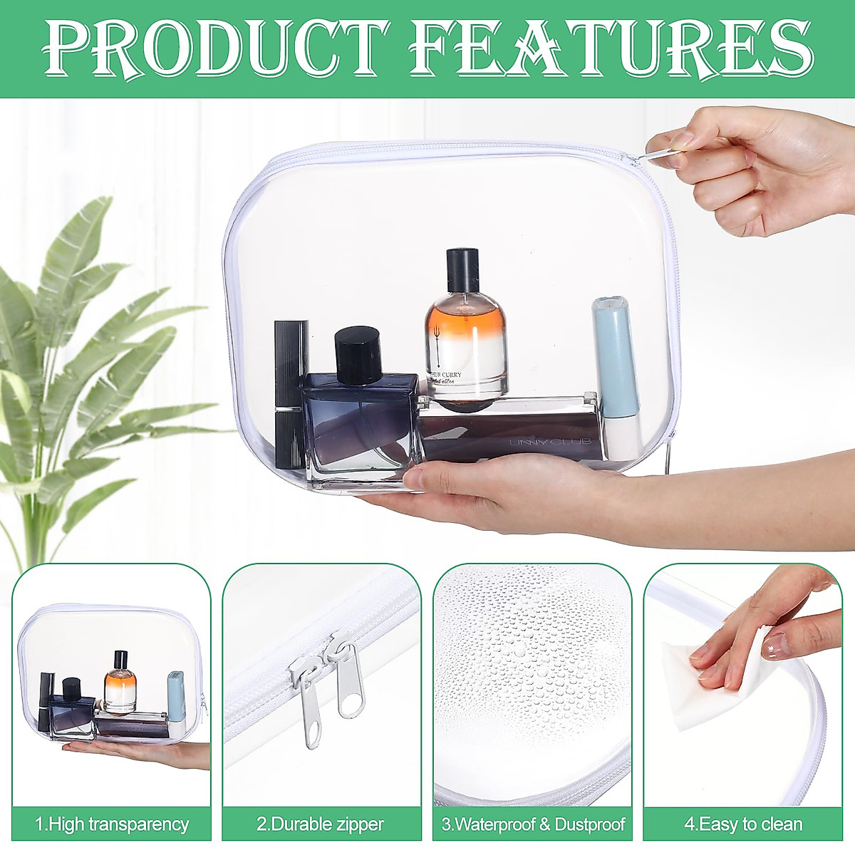 Yeyeplum 3 Pcs Zippered Hard Pouch Clear Storage Bins Stackable Capacity Hard Plastic Zipper Case PVC Travel Bag Toy Bins Clothes Storage Organizer Clear Cosmetics Bag Portable Durable Toiletry Bag