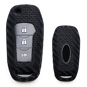 iJDMTOY Carbon Fiber Pattern Soft Silicone Key Fob Cover Compatible With 2016-2018 Ford Explorer, 2015-2019 Ford F-150, 2017-2019 Ford F-250 F-350 3-Button Flip Key (Black Twill Weave)