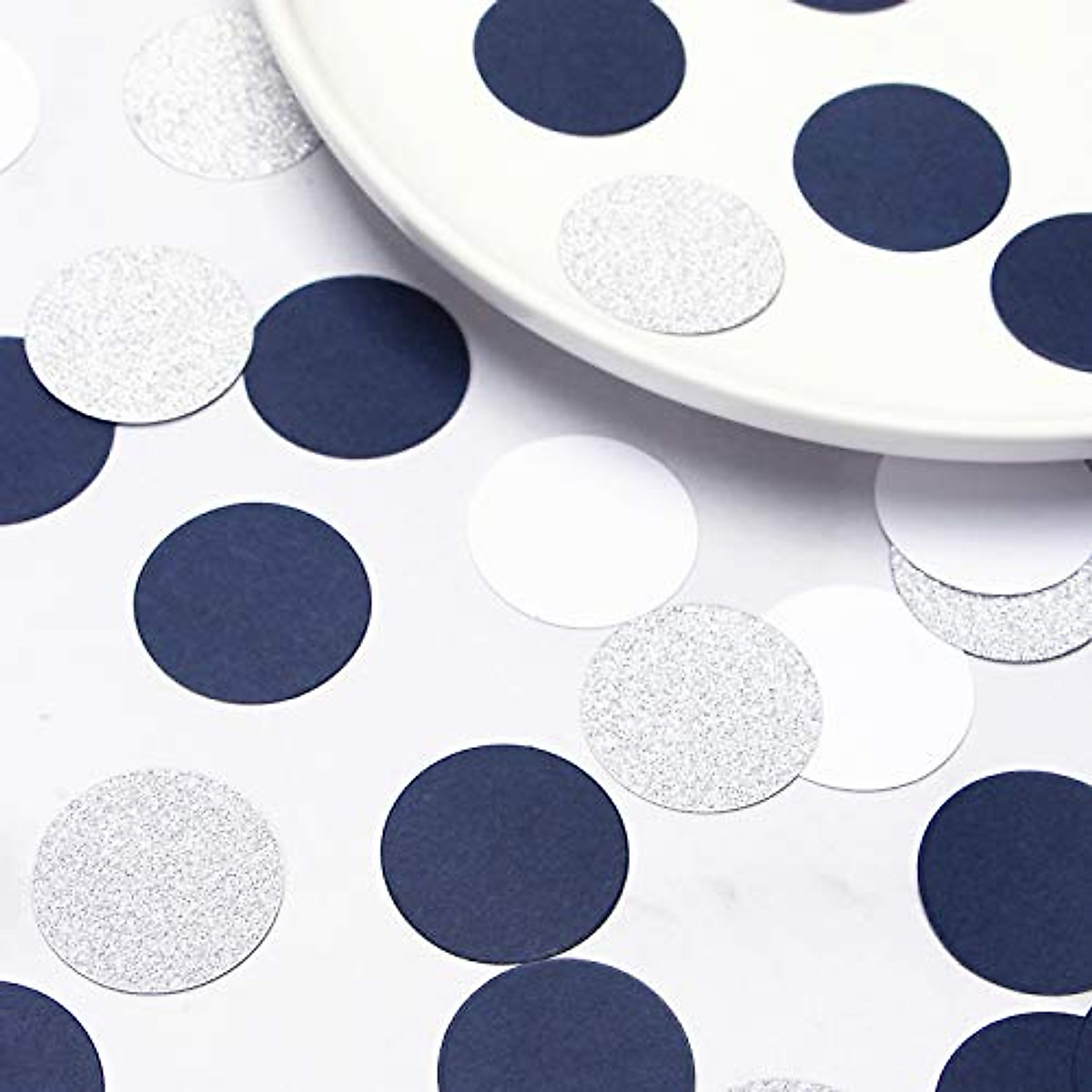 Navy-Blue White-Silver Party-Decorations Paper Confetti - 300pcs Glitter Graduation Boys Birthday Table Confetti Mothers Faterhs Day Wedding Baby Shower Decoration Lasting Surprise