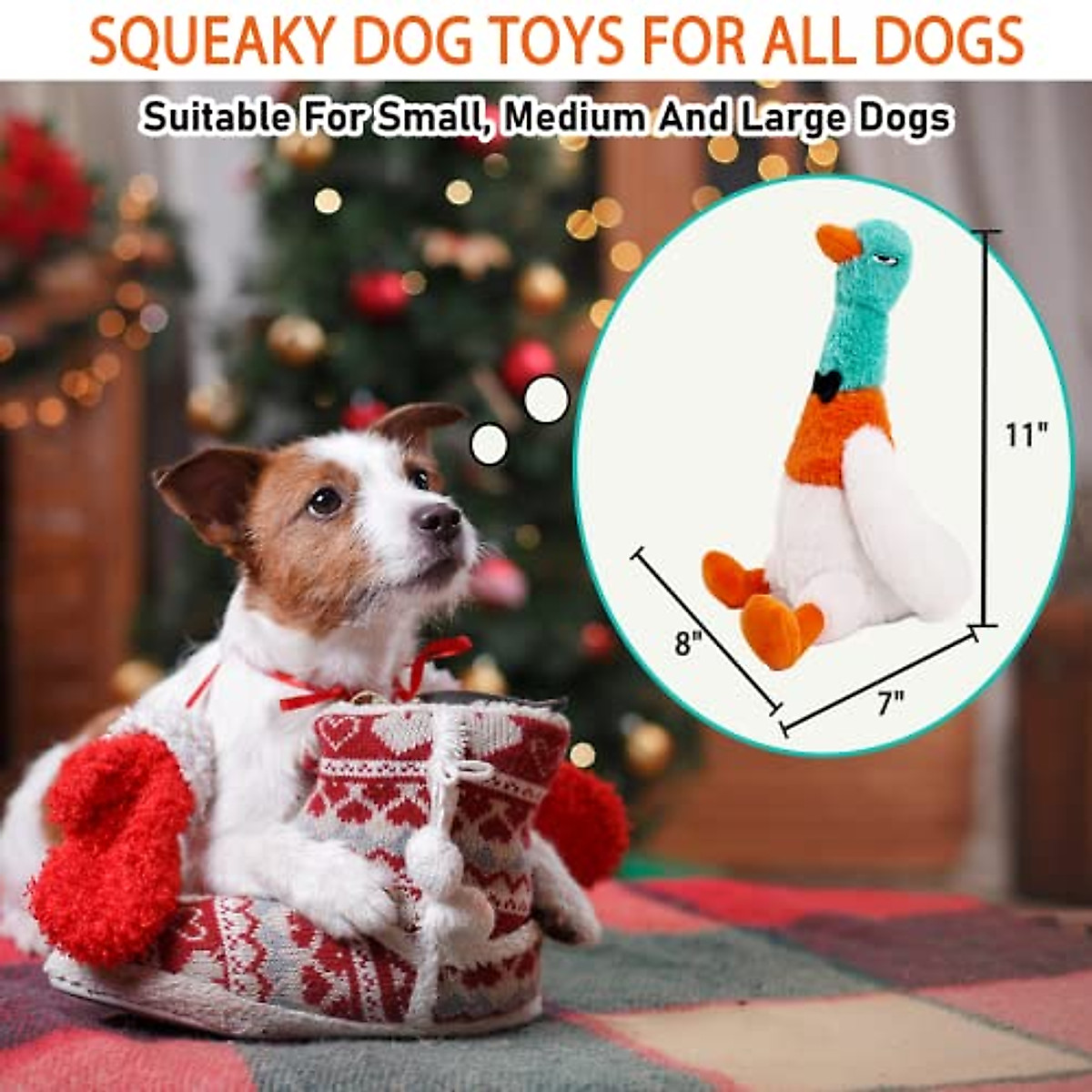 REQIHO Squeaky Dog Toys - Durable Plush Duck Crinkle Paper Stuffed Animal Toys for Small to Large Dogs
