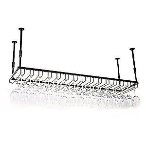 Stylish Simplicity Wine Glass Holder European Style Simple Black Brown Wrought Iron Upside Down Wine Glass Rack High Glass Rack Bar Wine Storage Rack, PIBM, Black, Small