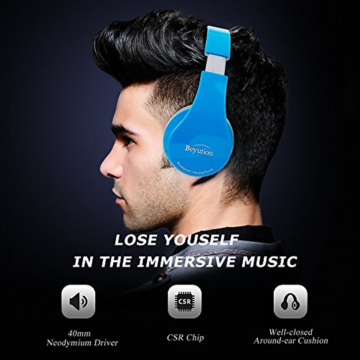 New Blue Color Over-Ear- HiFi Stereo- Bluetooth Headphones Headset-with Retail Package!