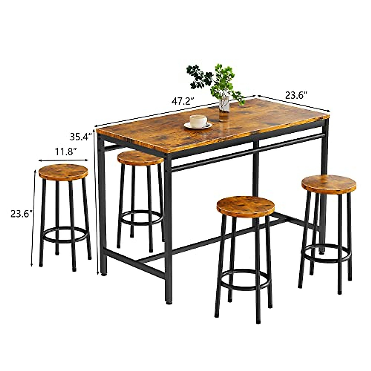 tantohom Dining Table Set for 4, Metal Frame Modern Wood Bar Table and Chairs Set, Kitchen Table and Chairs for 11 for Space Saving