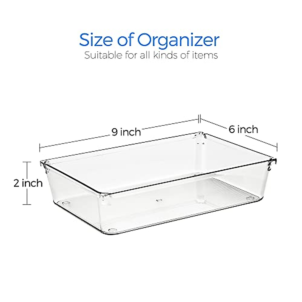 Ravinte 6 Pack Drawer Organizer - 6" X 9" Plastic Storage Bins, Acrylic Organizers with Non-Slip Pads Clear Desk Storage Tray for Makeup, Jewelries, Kitchen Utensils, Bathroom and Office
