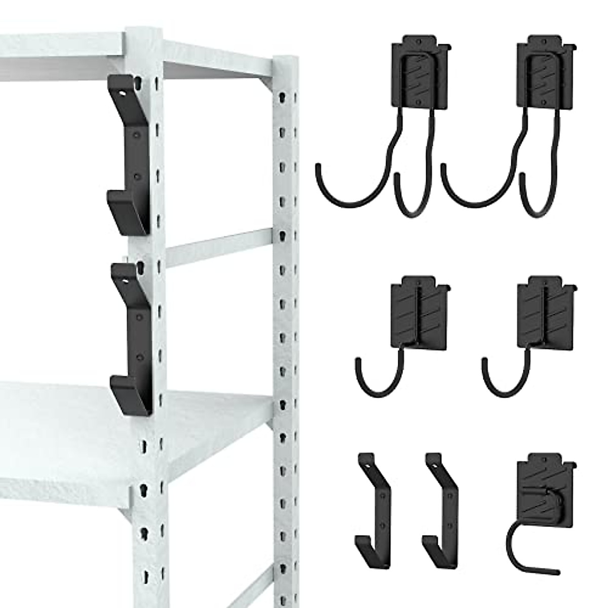 TORACK 7PCS Shelving Hooks for Keyhole Shelving Units, Metal Shelving Hook Organizer Kit for Tools, Cords, Hoses, Bags, etc., No Drilling No Holes